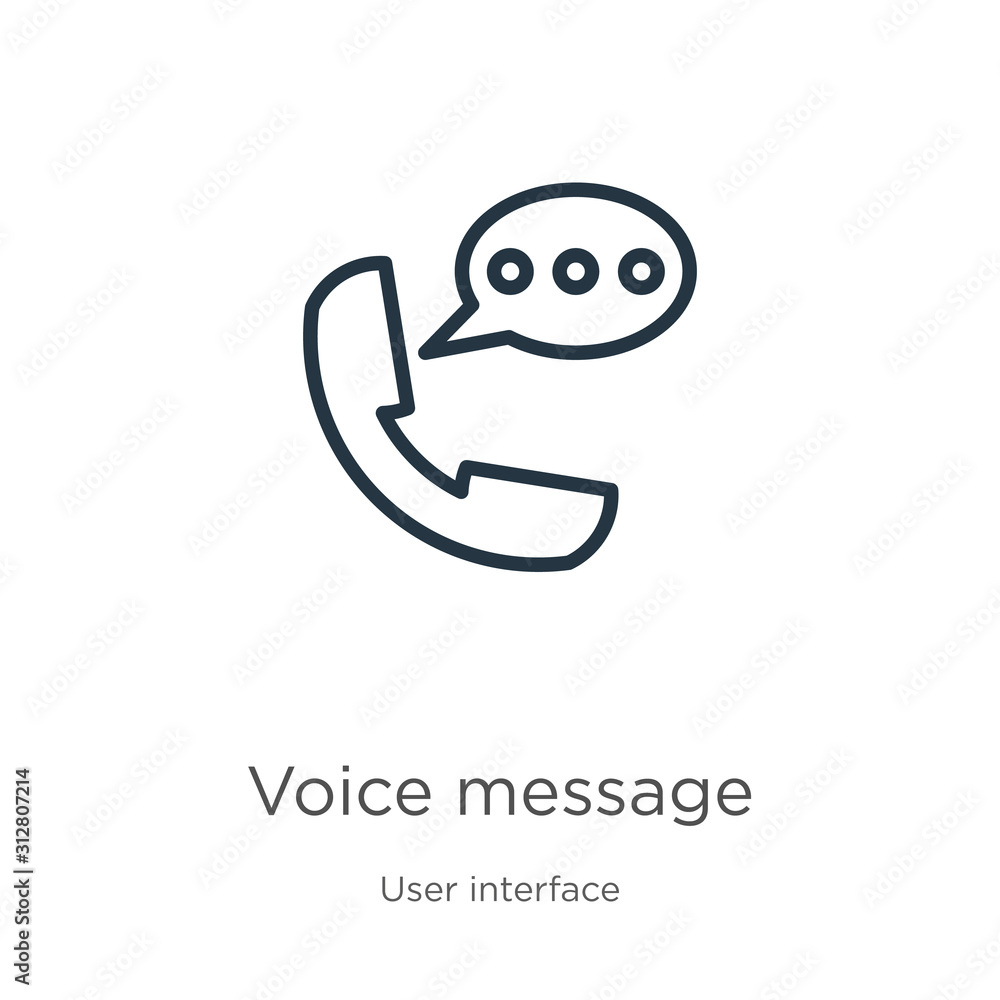Voice message icon. Thin linear voice message outline icon isolated on ...