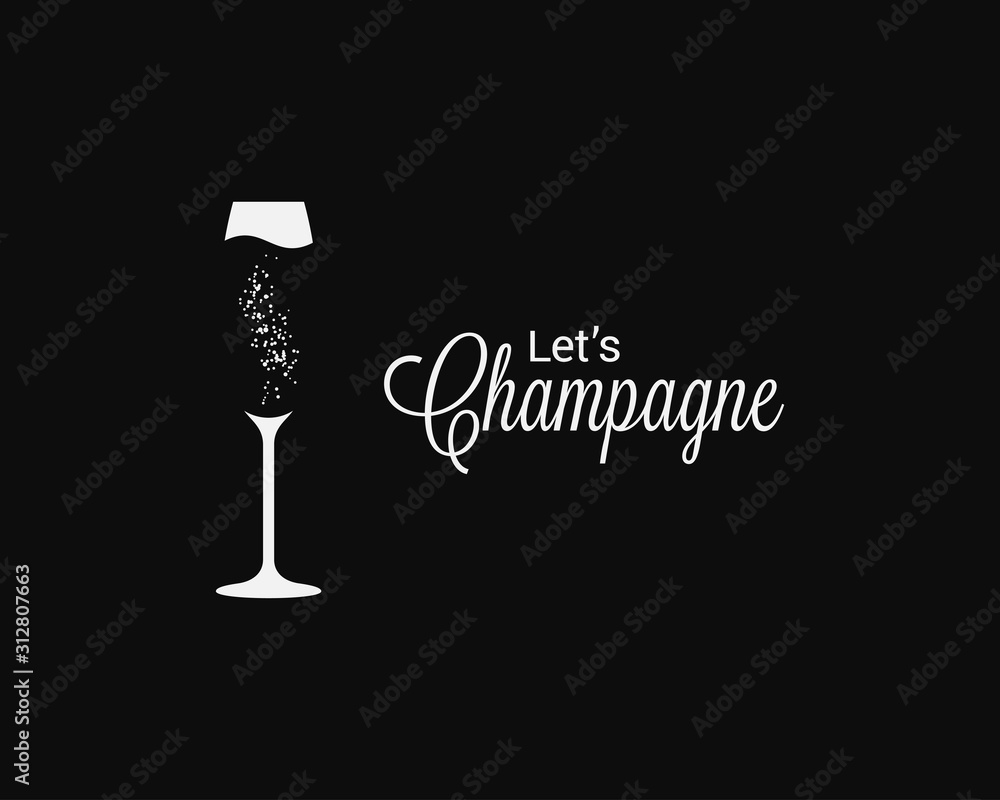 Champagne glass logo on holiday black background Stock Vector | Adobe Stock
