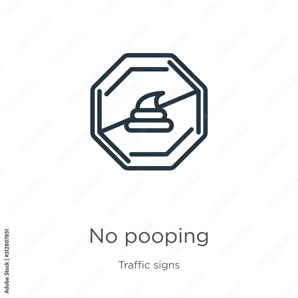 No pooping icon. Thin linear no pooping outline icon isolated on white ...