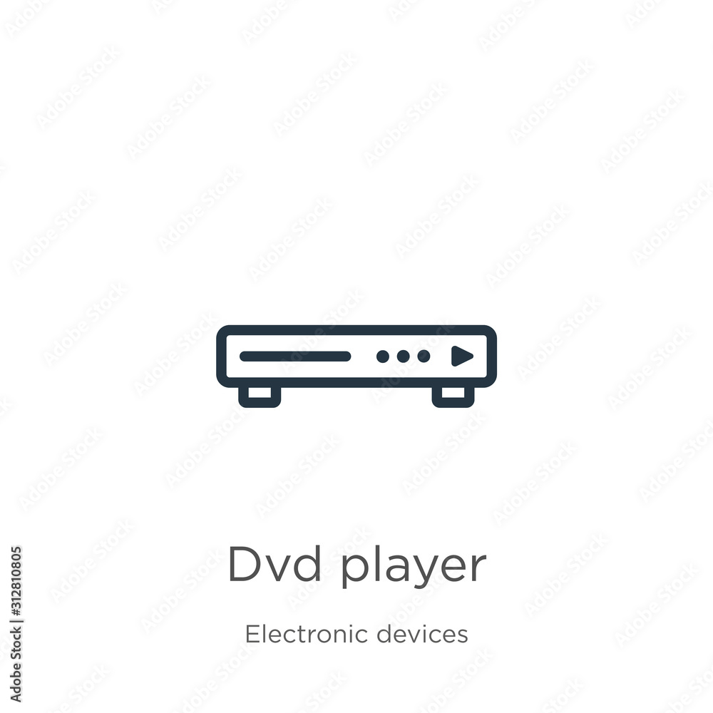 Dvd player icon. Thin linear dvd player outline icon isolated on white ...