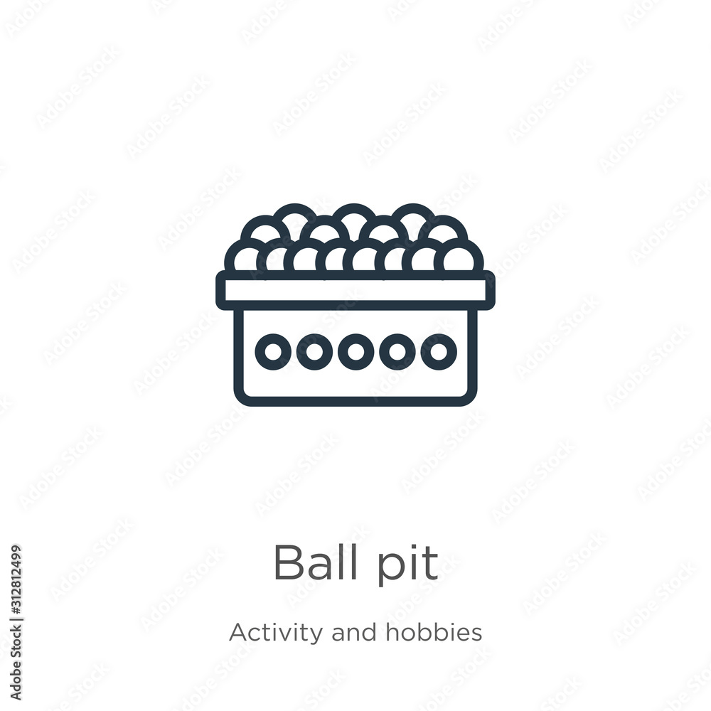 Ball pit icon. Thin linear ball pit outline icon isolated on white ...