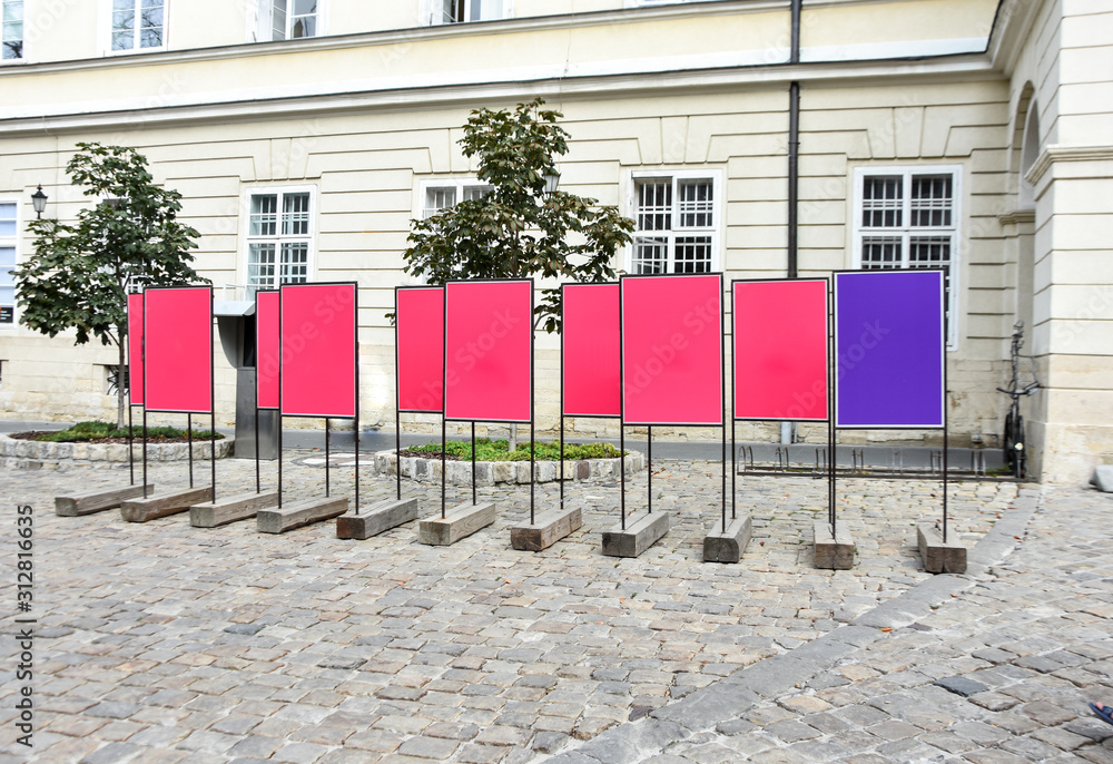 Signboard mockup. Photo with blank signboard, message or advertisement ...