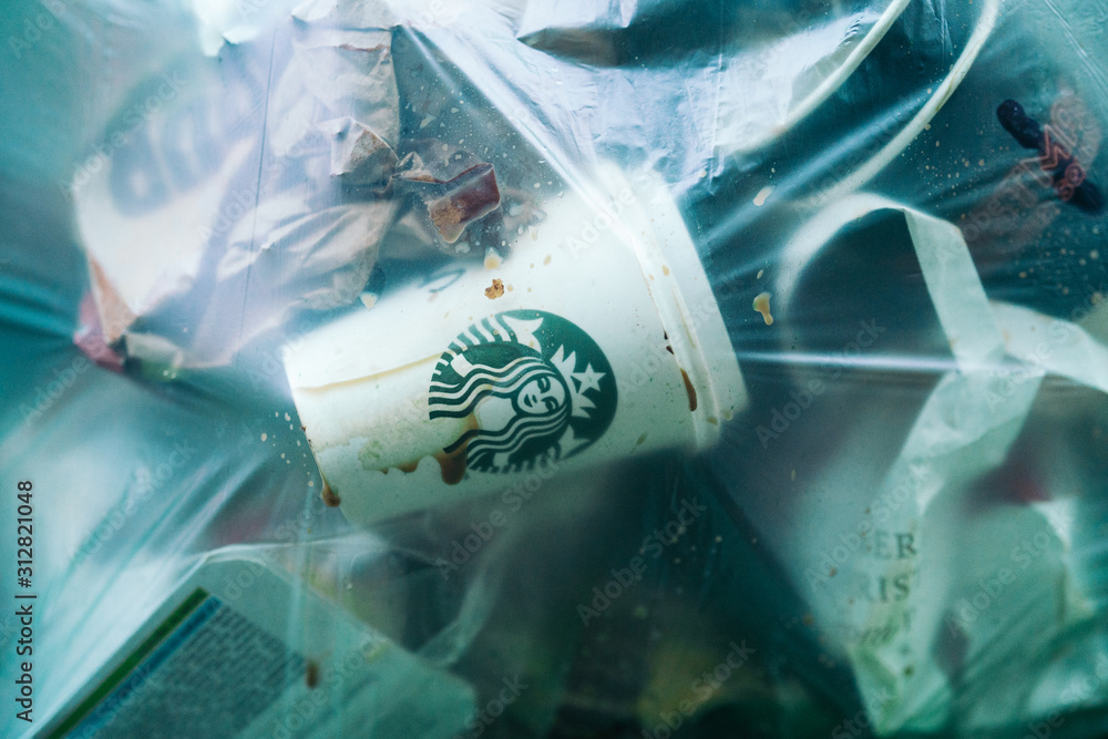 LONDON, UNITED KINGDOM - January 02, 2020: Starbucks Cup in a Waste ...