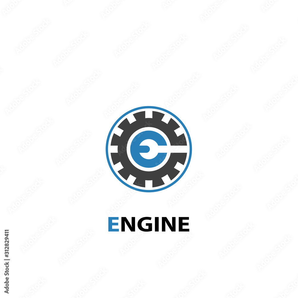 Mechanic logo, wrench and gear graphic vector, initial letter E logo ...