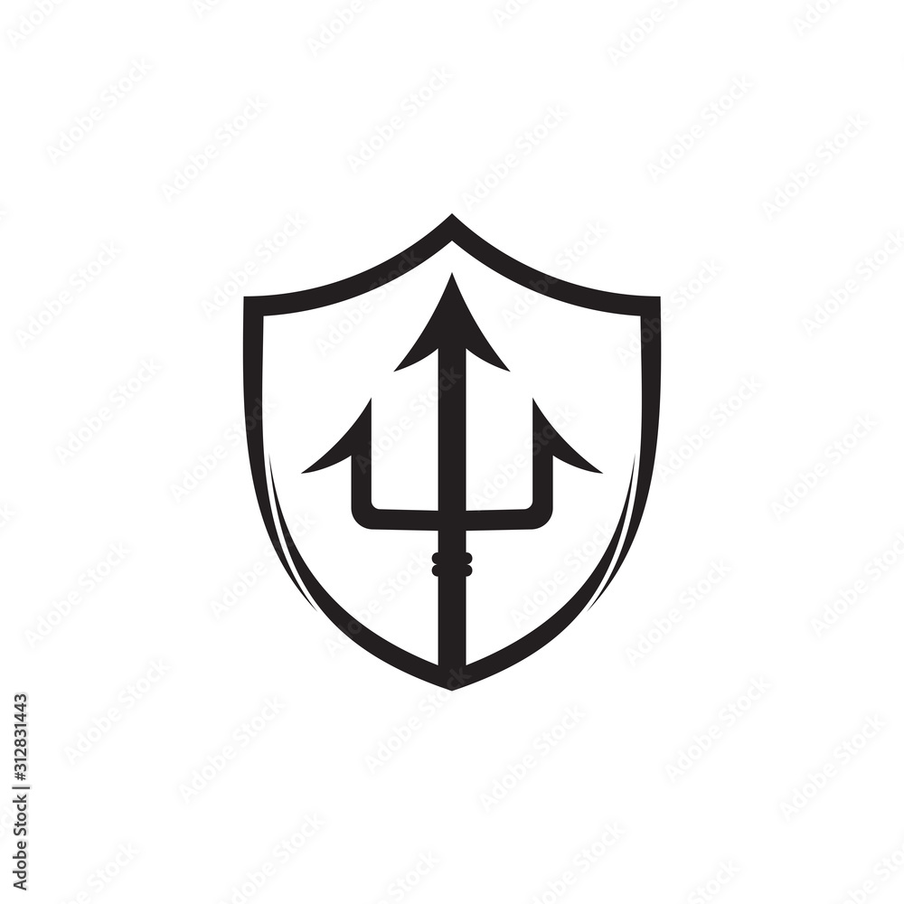 Shield trident logo template, simple minimalist shield logo icon ...