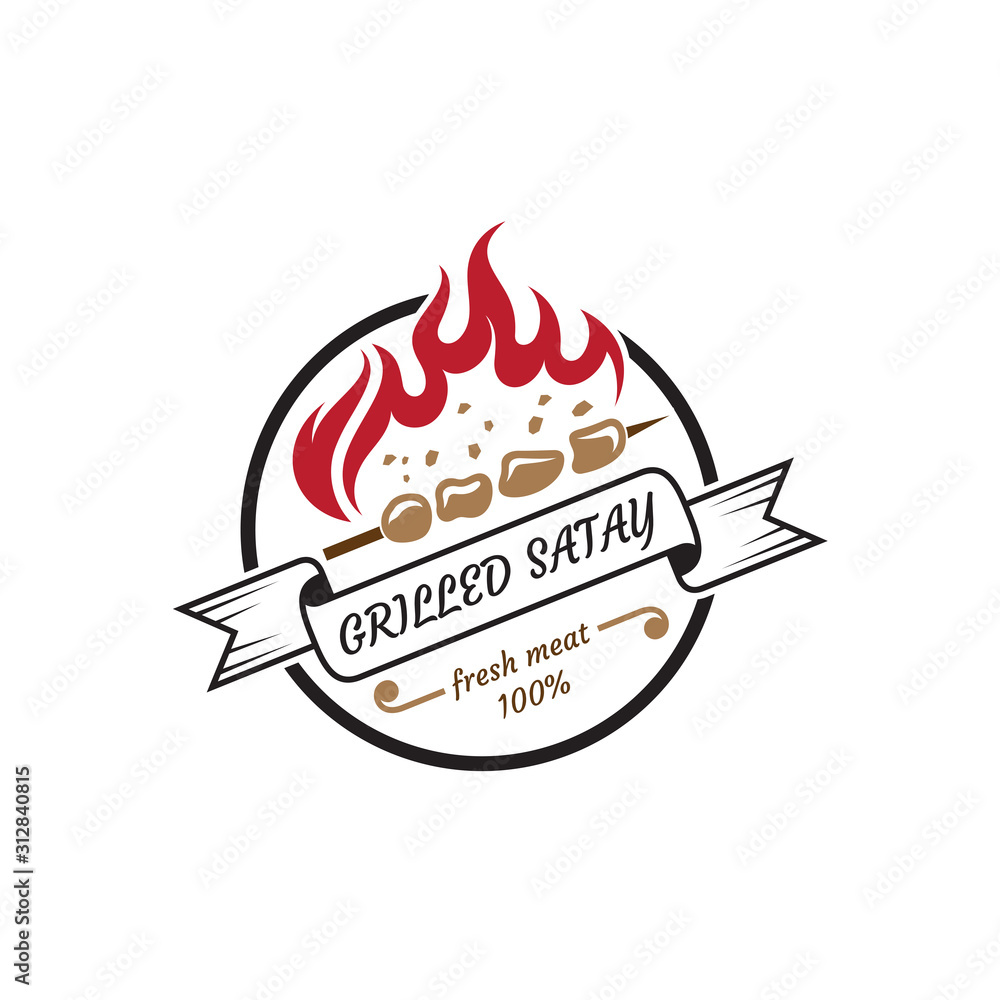 Satay vintage logo design concept, emblem satay grill logo, traditional ...