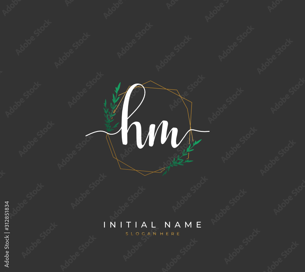 Handwritten letter H M HM for identity and logo. Vector logo template ...