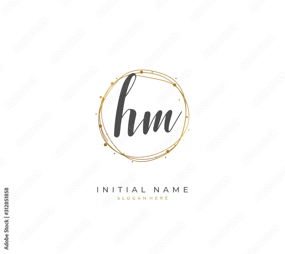 Handwritten letter H M HM for identity and logo. Vector logo template ...