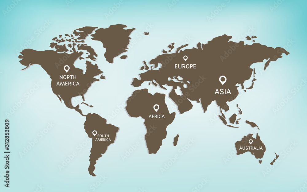 World map isolated on blue background. Brown worldmap vector design ...