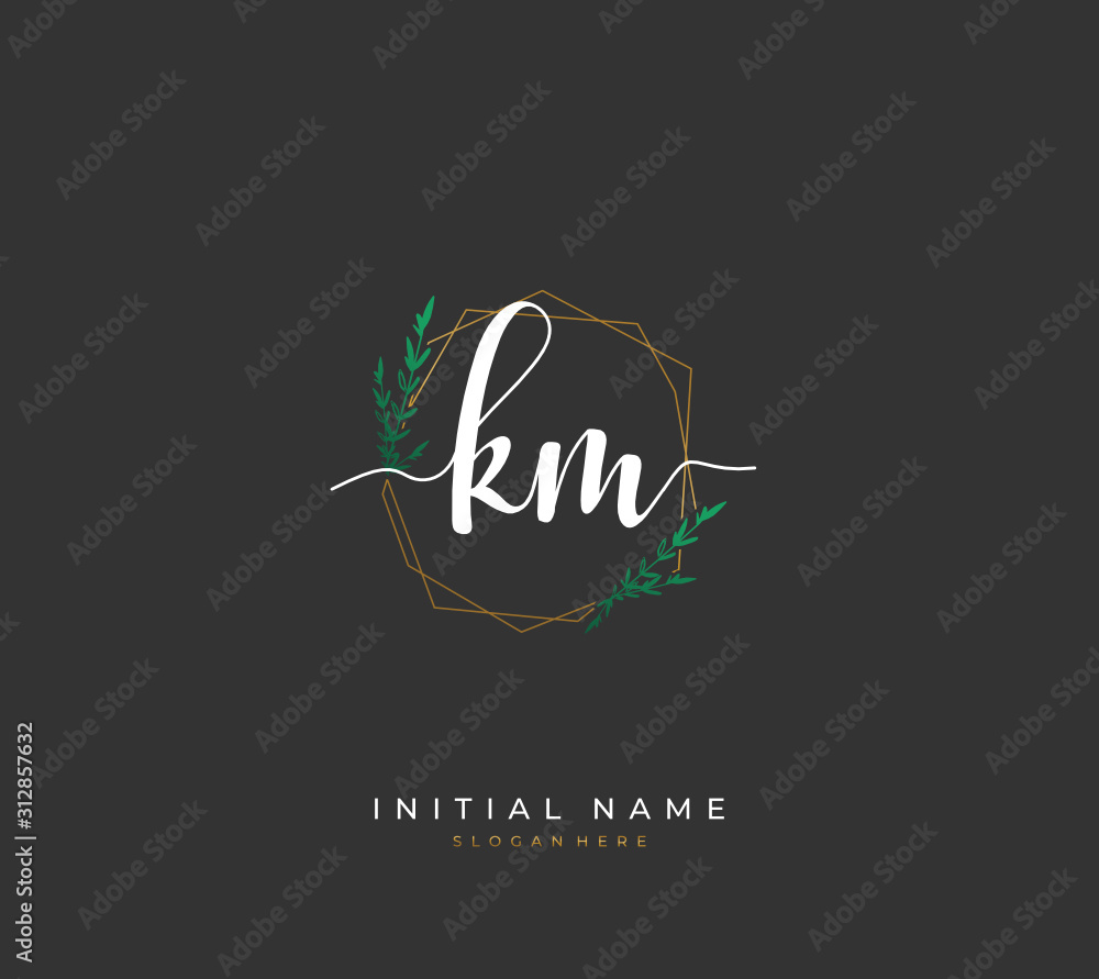 Handwritten letter K M KM for identity and logo. Vector logo template ...