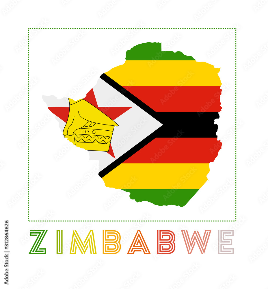 Zimbabwe Logo. Map of Zimbabwe with country name and flag. Powerful ...
