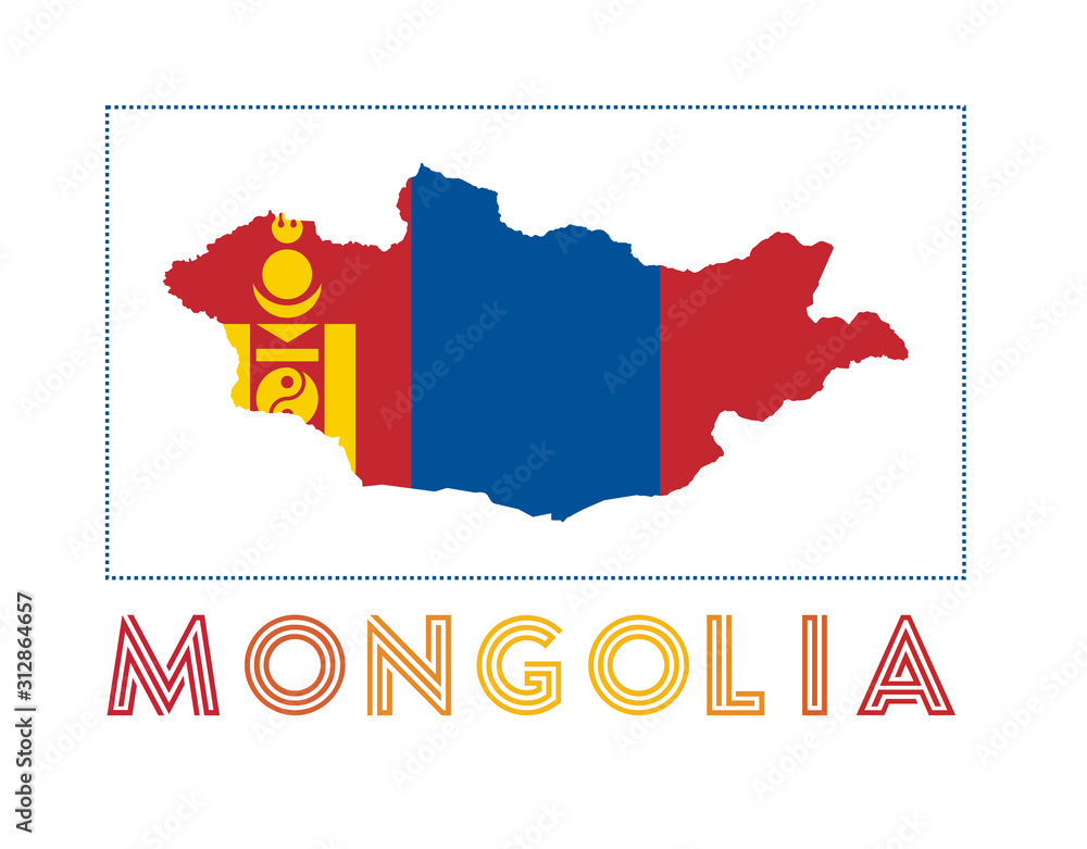 Mongolia Logo. Map of Mongolia with country name and flag. Radiant ...