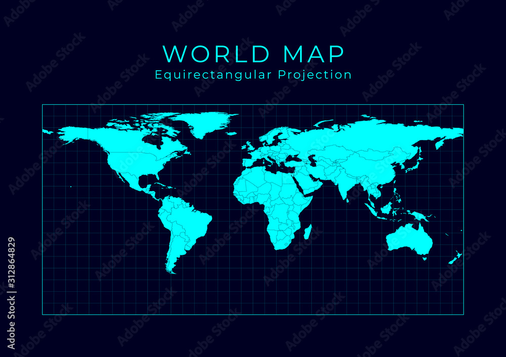 Map Of The World Equirectangular Plate Carree Projection Futuristic Infographic World
