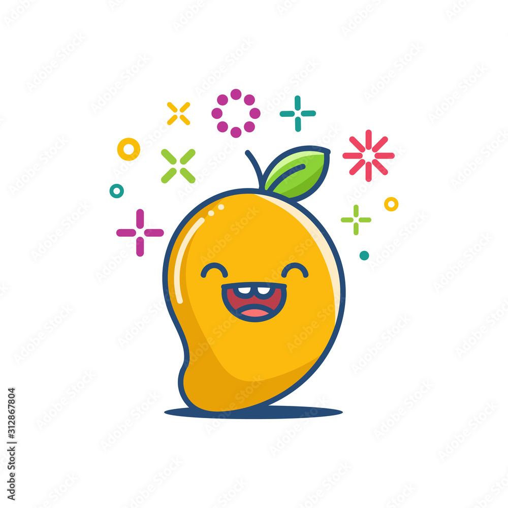 kawaii smiling mango emoticon cartoon illustration Stock Vector | Adobe ...