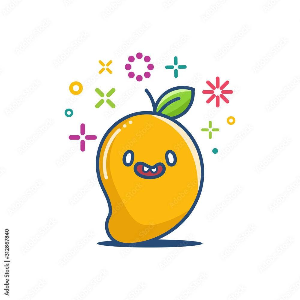 kawaii smiling mango emoticon cartoon illustration Stock Vector | Adobe ...