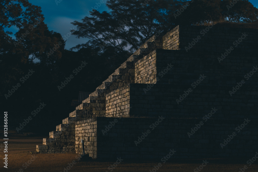 Mayan pyramid at night on Copan Ruins, Honduras Stock Photo | Adobe Stock