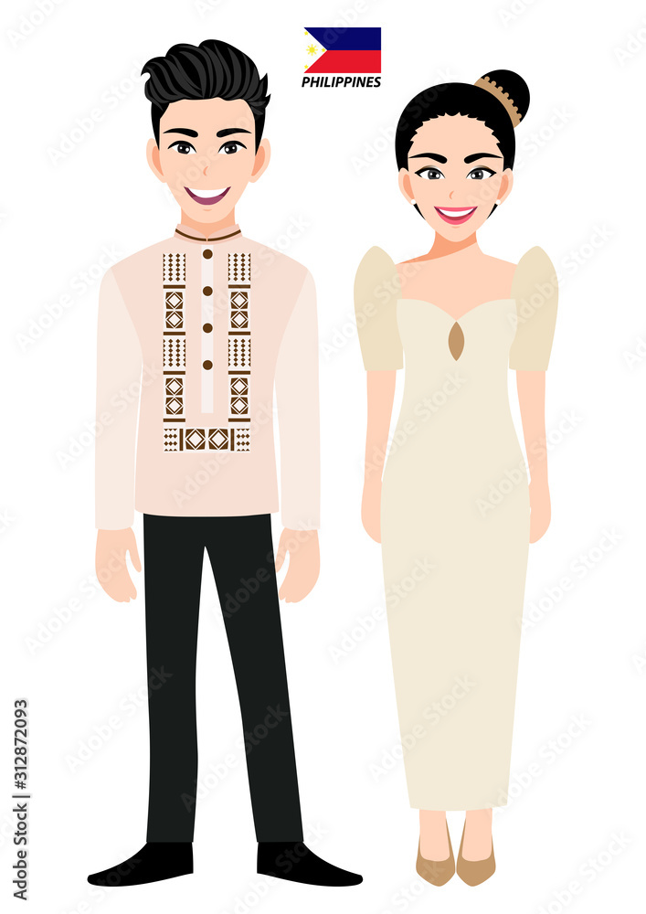 Couple of cartoon characters in Philippines traditional costume vector ...