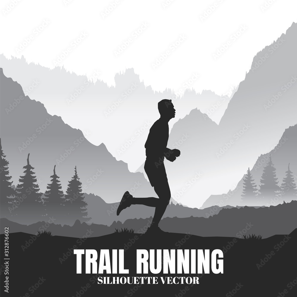 Running silhouettes. Vector illustration, Trail Running, Marathon ...