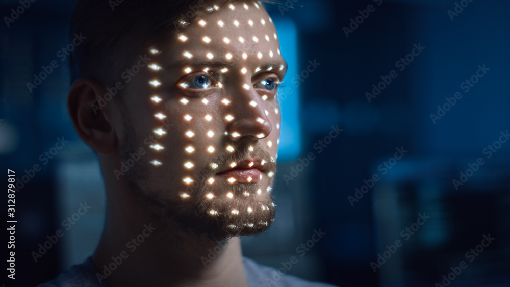 Handsome Young Caucasian Man is Identified by Biometric Facial ...