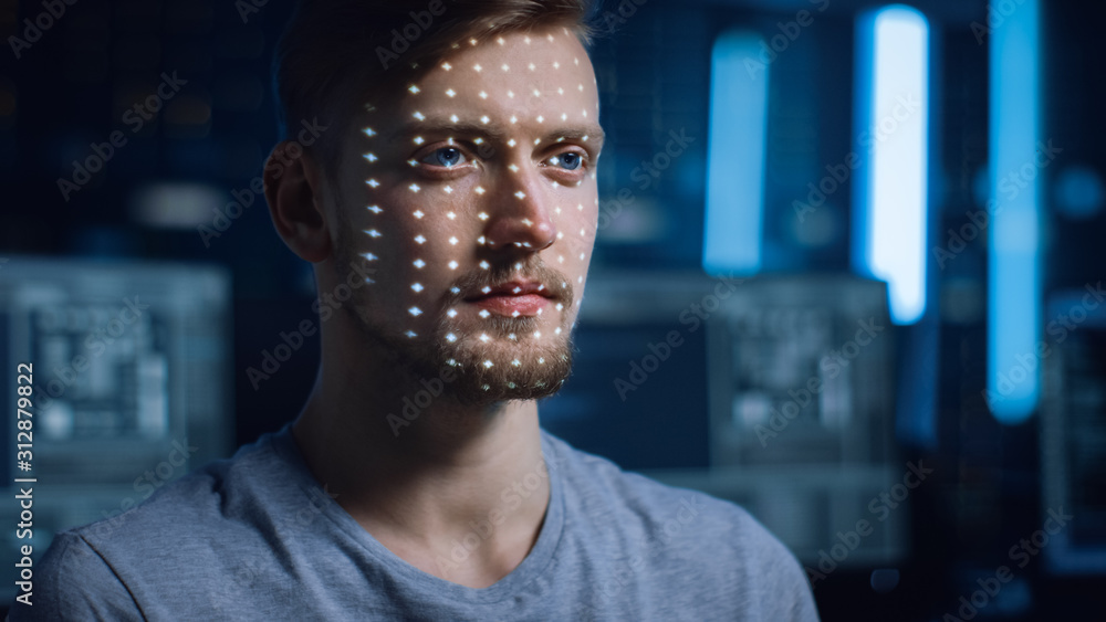 Handsome Young Caucasian Man is Identified by Biometric Facial ...