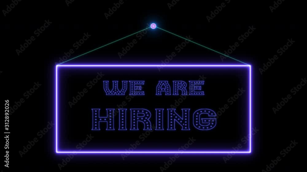 Hangtag We are hiring neon sign fluorescent light glowing on signboard ...
