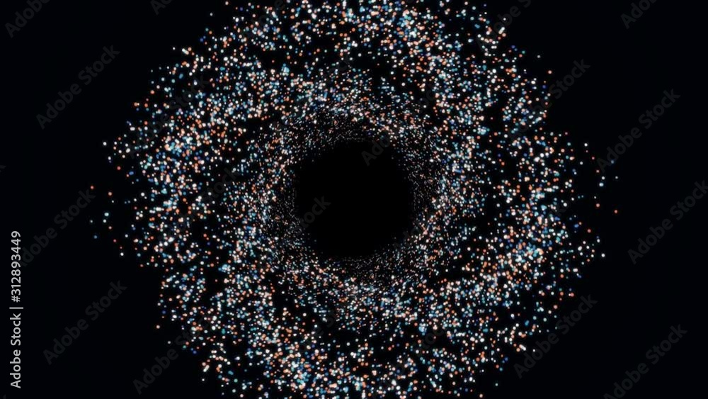 Glittering golden particles floating, swirling in a spiral trajectory ...