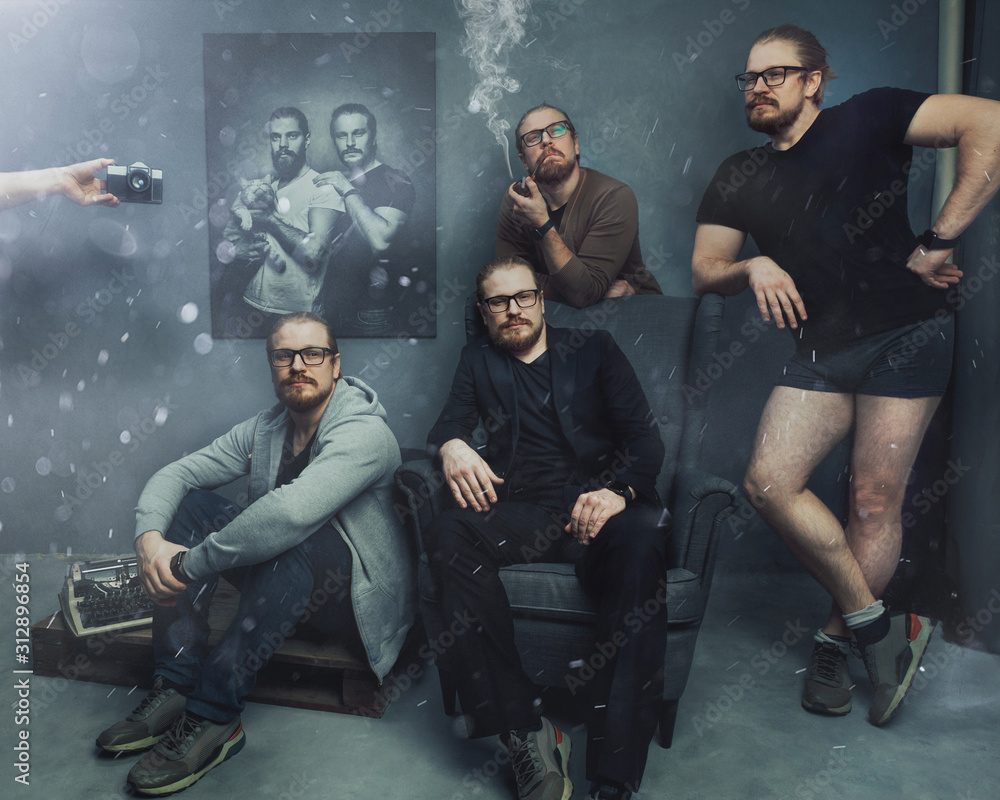 Portrait Of Several Copies Of One Person In The Frame. Human Cloning ...