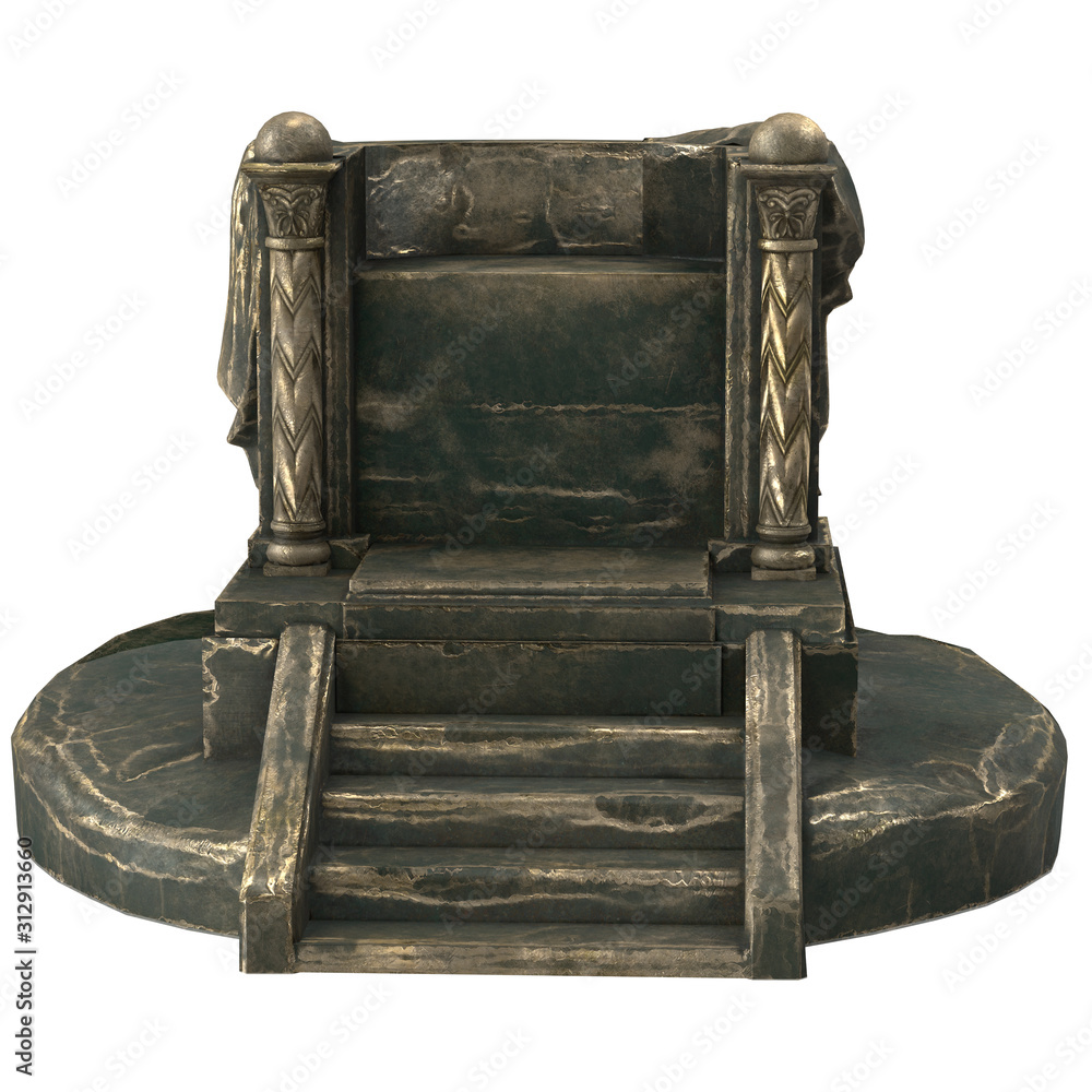 metal antique throne with columns, on an isolated white background. 3d ...