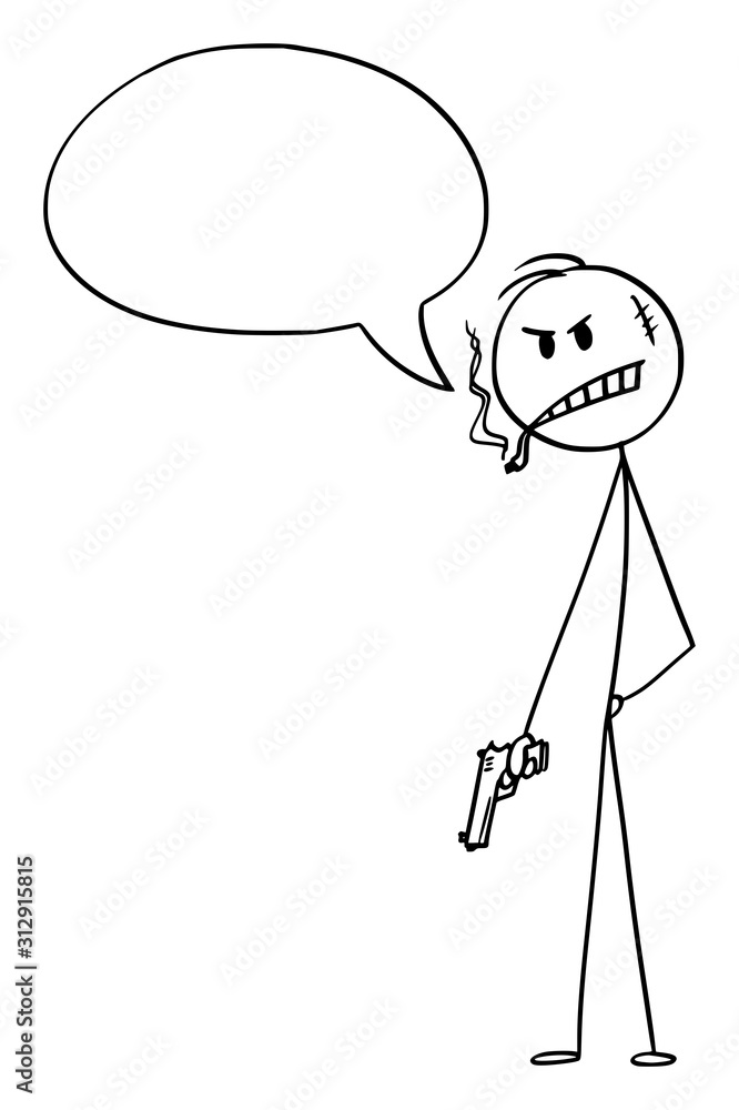 Vector cartoon stick figure drawing conceptual illustration of bad guy ...