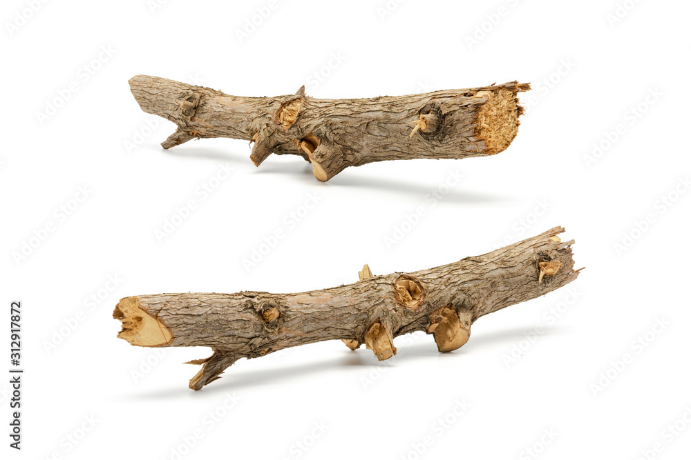 Set of multiple thick pine tree sticks isolated on white background ...