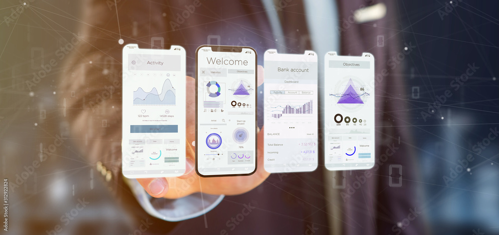 Application interface UI on a smartphone - 3d rendering Stock Photo ...