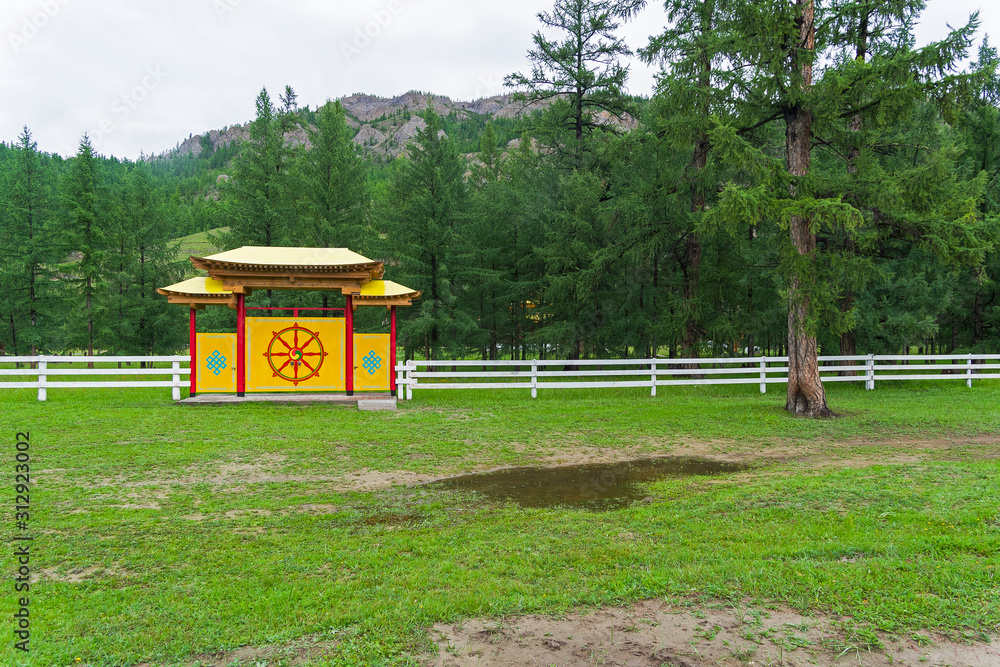 Wheel of Dharma at the gates of a Buddhist temple. Stock Photo | Adobe ...
