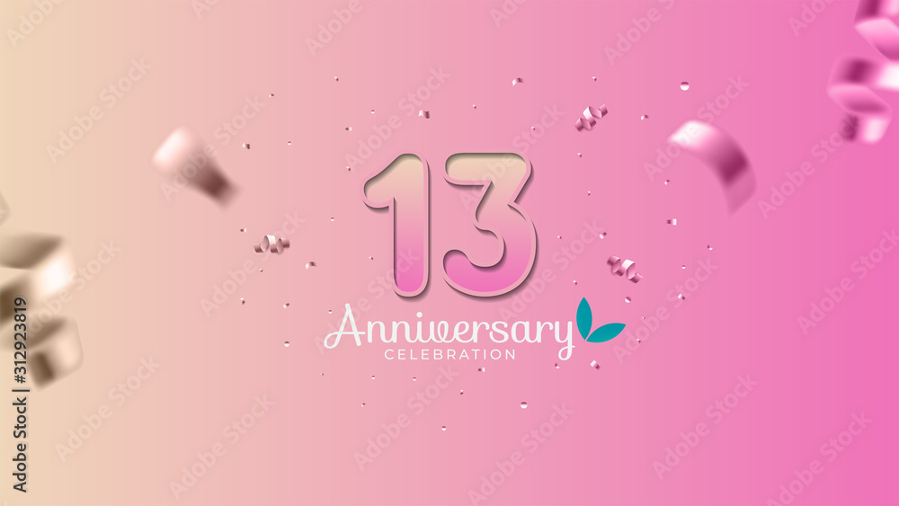 13th anniversary. Gradient pink and yellow Numbers with sparkling ...