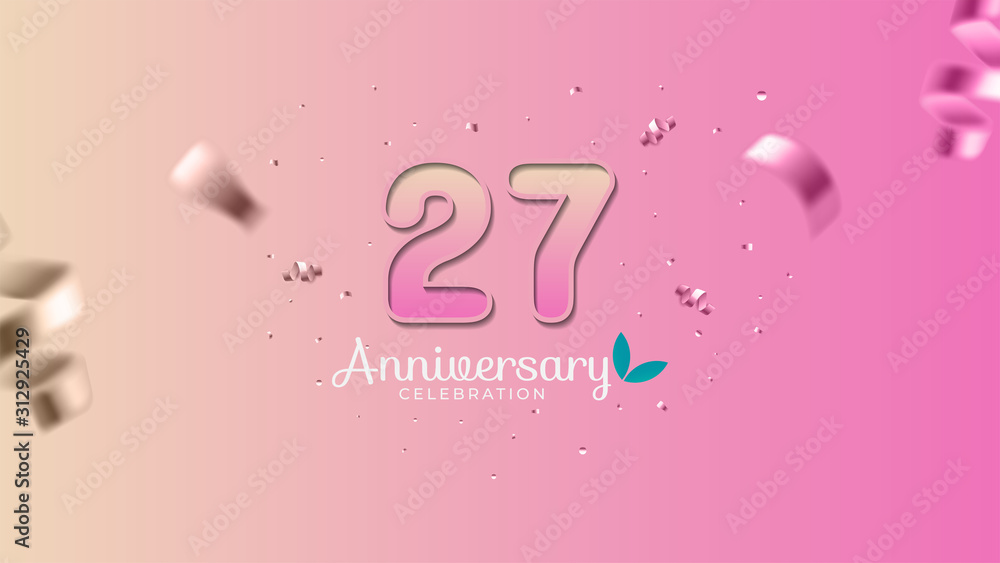 27th anniversary. Gradient pink and yellow Numbers with sparkling ...
