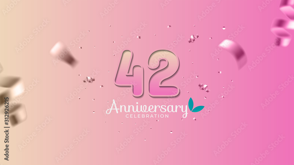 42nd anniversary. Gradient pink and yellow Numbers with sparkling ...