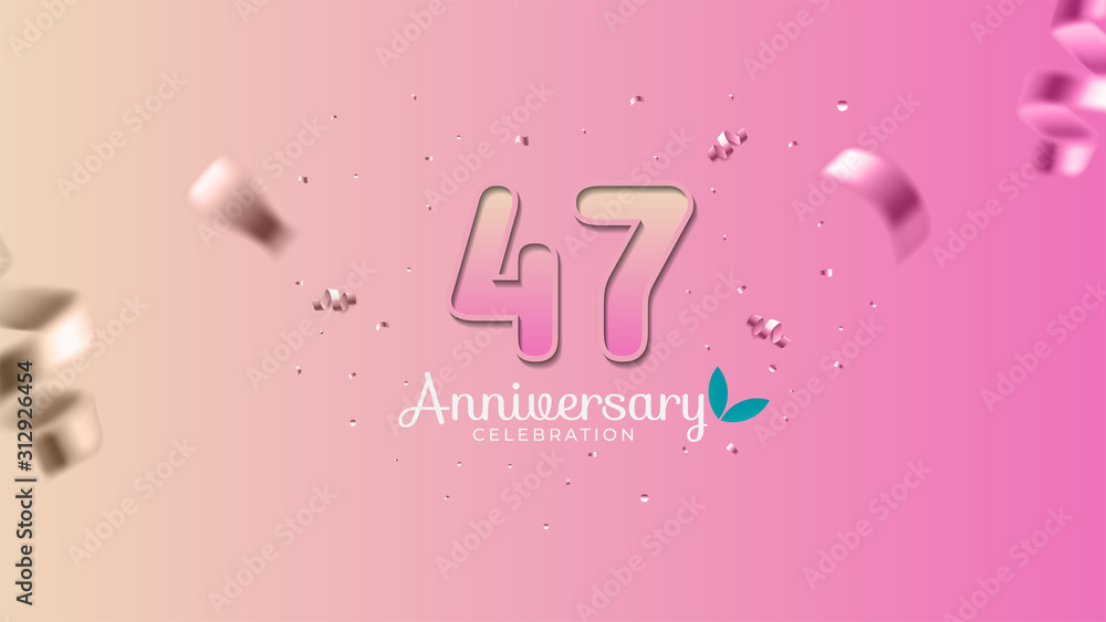 47th anniversary. Gradient pink and yellow Numbers with sparkling ...