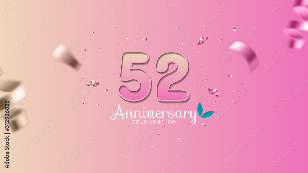 52nd anniversary. Gradient pink and yellow Numbers with sparkling ...