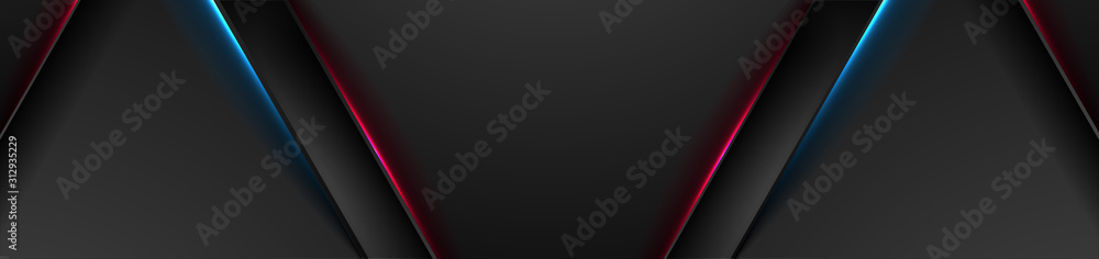 Black tech abstract banner design with blue and red neon laser lines ...