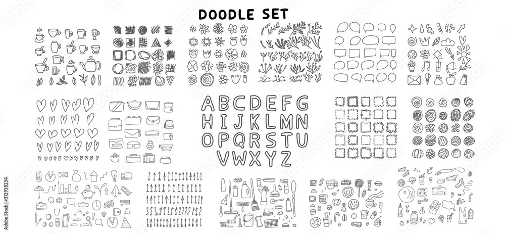 Set of doodle icon. Hand drawn illustration. Stock Vector | Adobe Stock