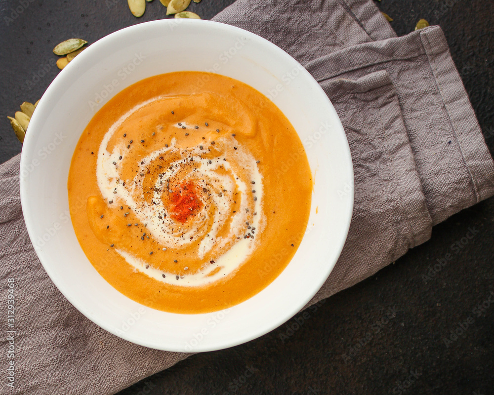 pumpkin or carrot soup (first course, delicious vegetable vitamin food ...