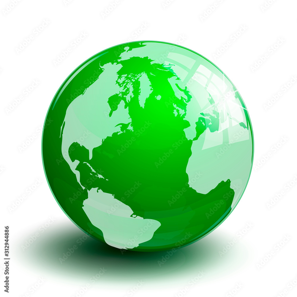 Green transparent glass planet earth globe on a white Stock Vector ...