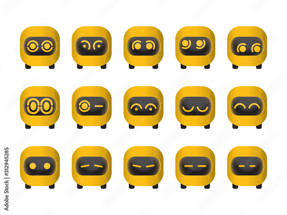 Robotic character, expressions, emotions. vector set Stock Vector ...