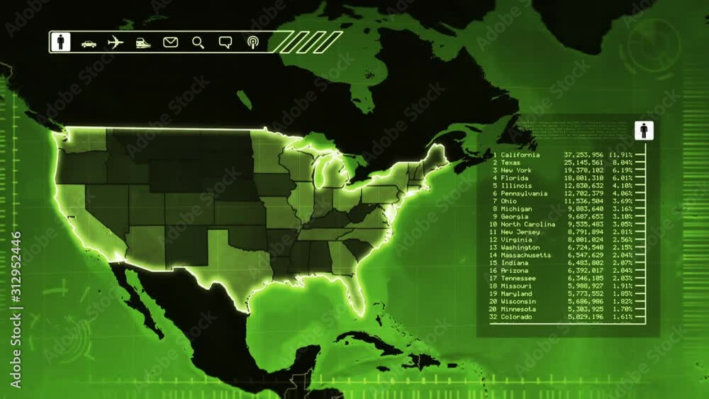World map with US statistics: Population, Airports, Routes and ...