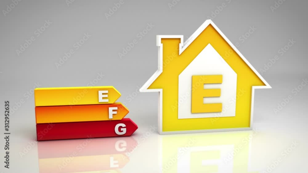 Energy efficiency rating chart. White background. Animation showing ...