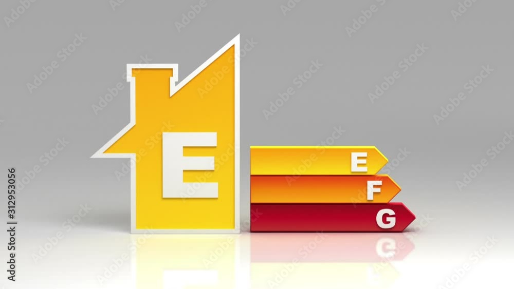 Energy efficiency rating chart. White background. Animation showing ...