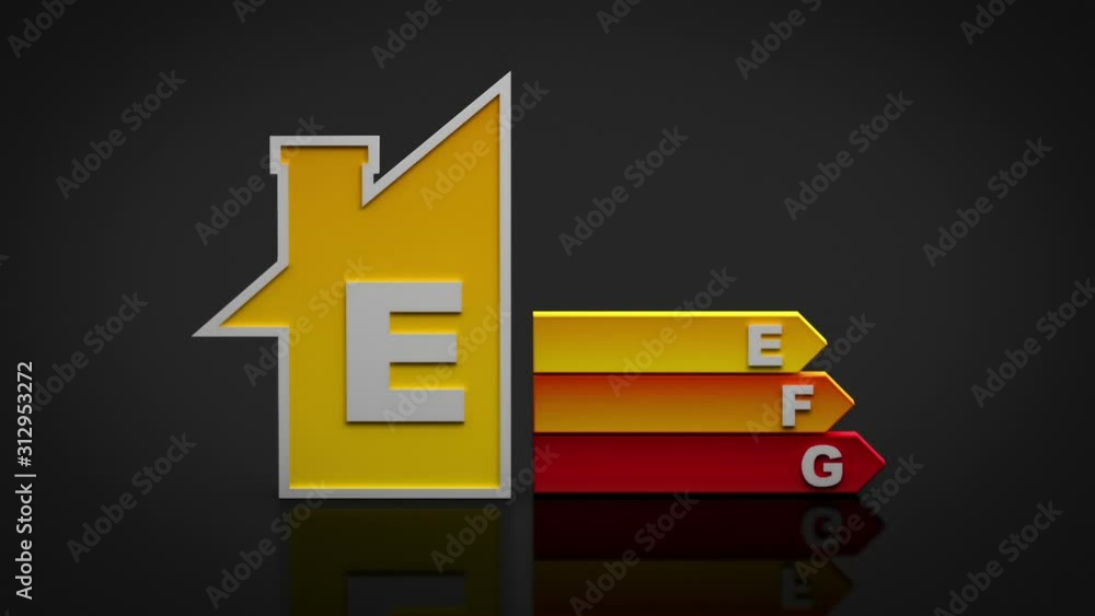 Energy efficiency rating chart. Black background. Animation showing ...