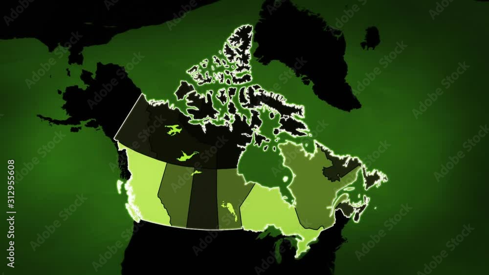 Canadian map with Airports, Roads and Railroads. Green. This video is ...