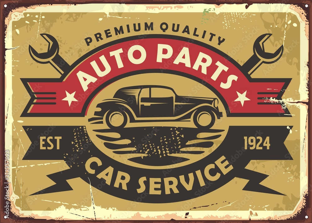Auto parts and car service old vintage sign with Oldsmobile on gold ...