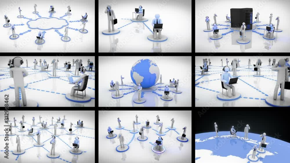 Video wall. Networks. White. Animation representing the network concept ...