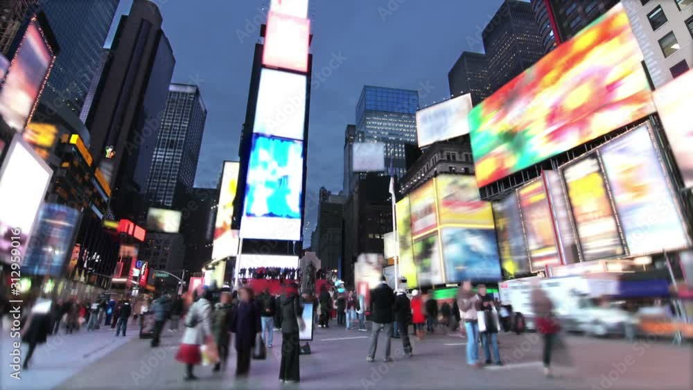 View from Times Square at night. Time lapsed. 2 videos in 1 file. All ...